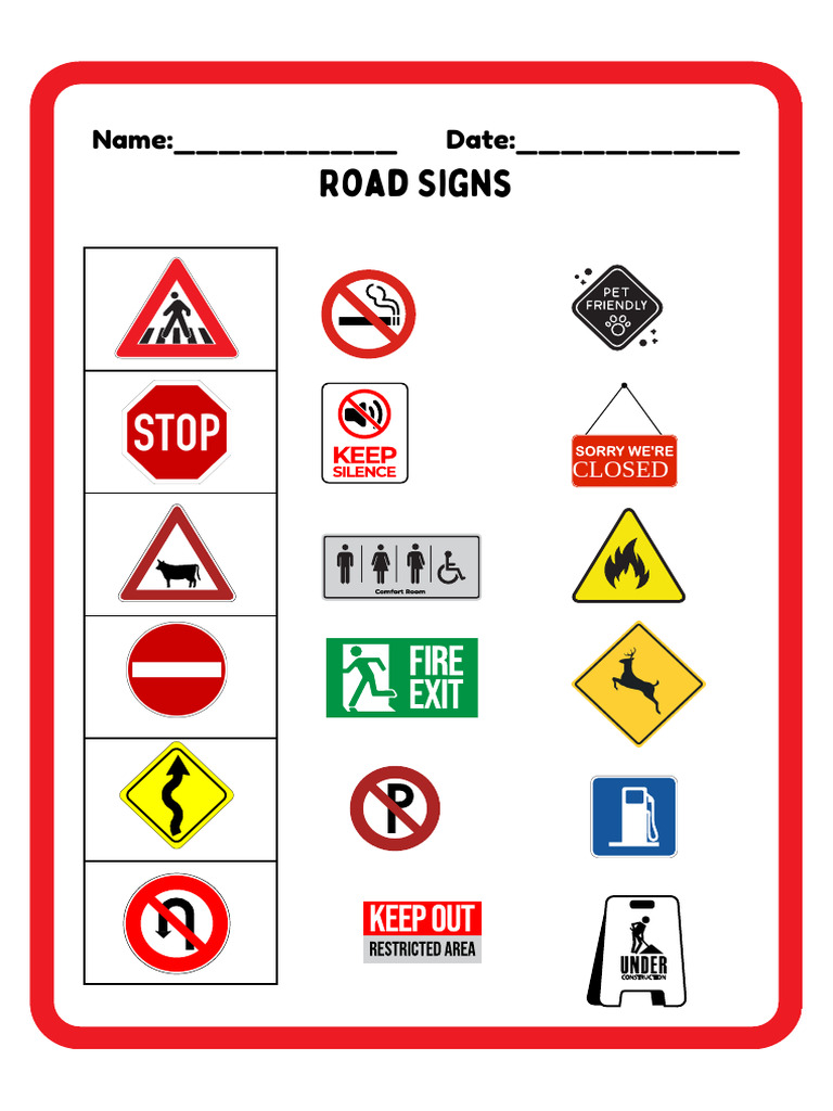 Road Signs Matching Driving Worksheet | PDF