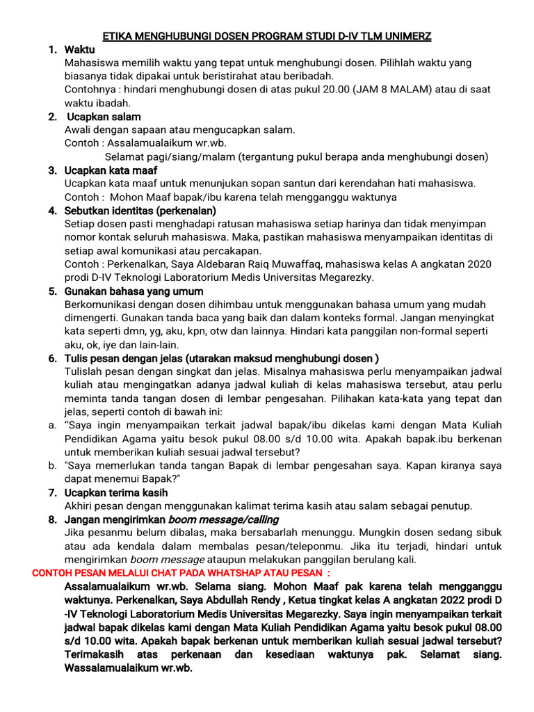 Tata Cara Menghubungi Dosen | PDF