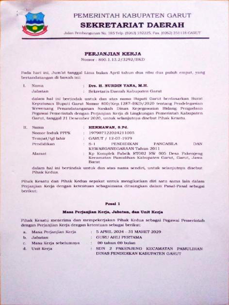 Perjanjian Kerja Pppk-Pa Her - Compressed | PDF
