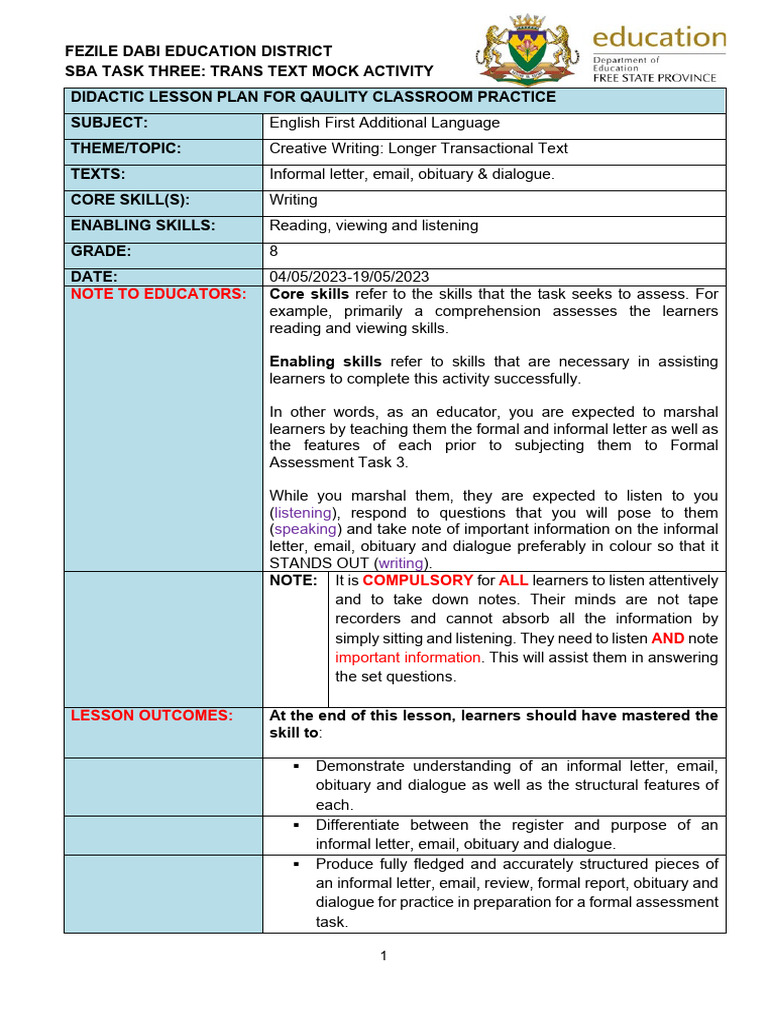 Grade 8 Efal Mock Activity | PDF | Reading Comprehension | Behavior ...