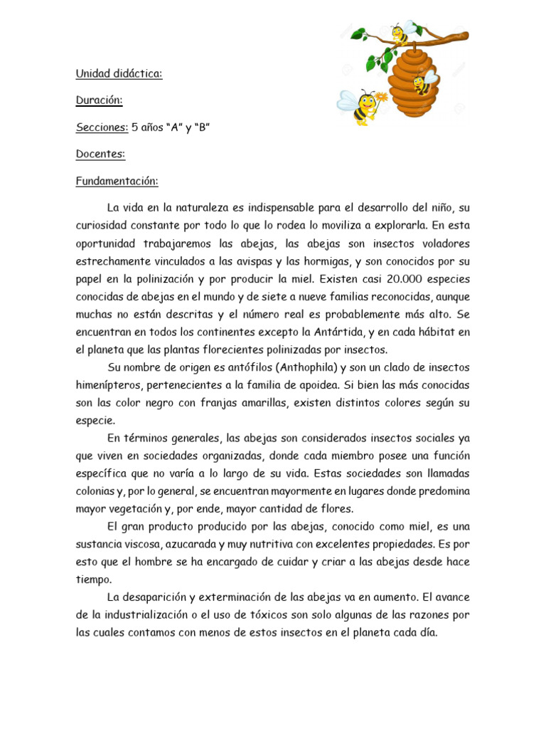 Proyecto Didáctico sobre Abejas | PDF | Western Honey Bee | Abejas