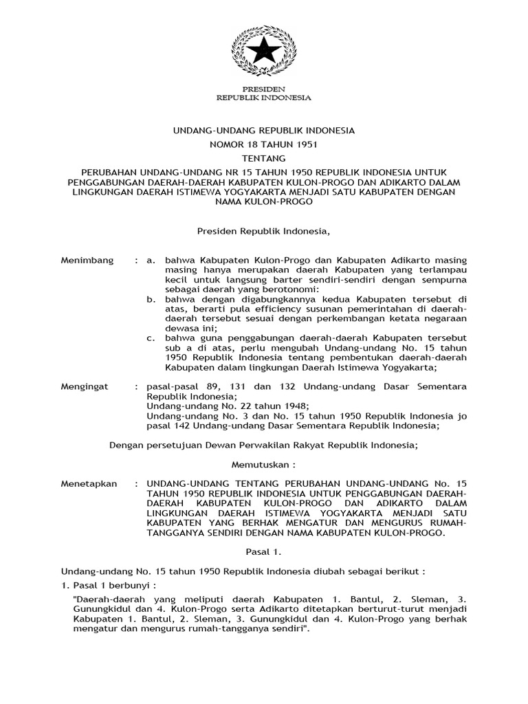 UU Nomor 18 Tahun 1951 | PDF