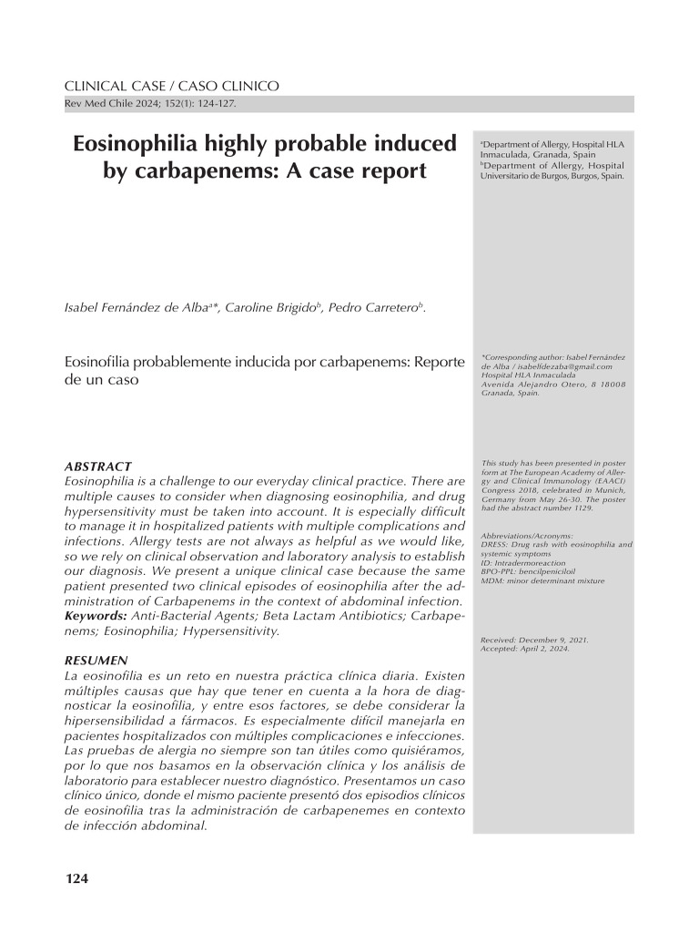 Eosinophilia Highly Probable Induced by Carbapenems A Case Report ...