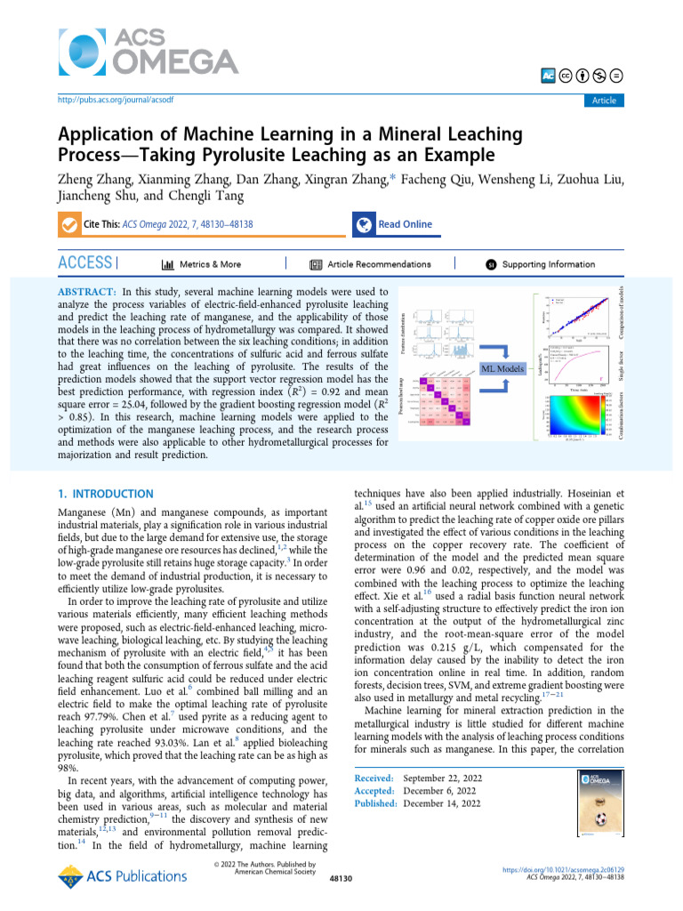 Application of Machine Learning in a Mineral LeachingProcessTaking Pyrolusite Leaching as an ...