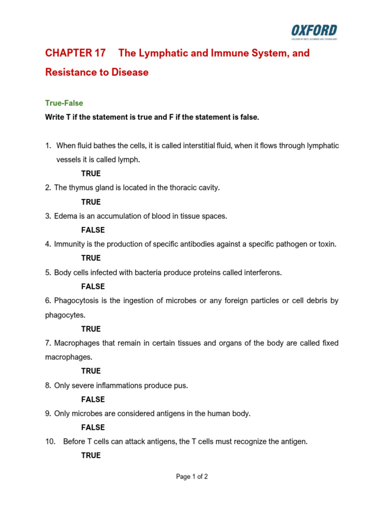 18 Lymphatic System Assignment | PDF | Lymphatic System | Immune System