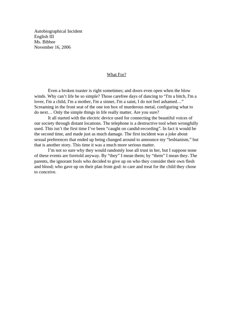 Autobiographical Incident | PDF | Mystery, Thriller & Crime Fiction