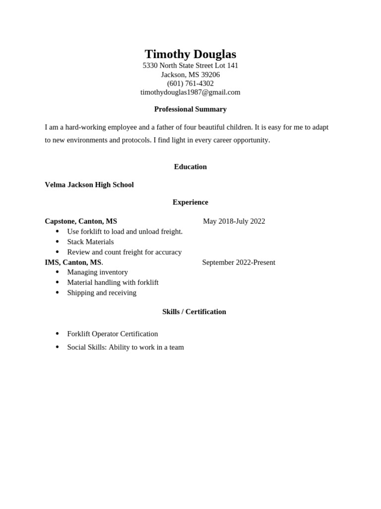 Timothy Douglas Resume | PDF