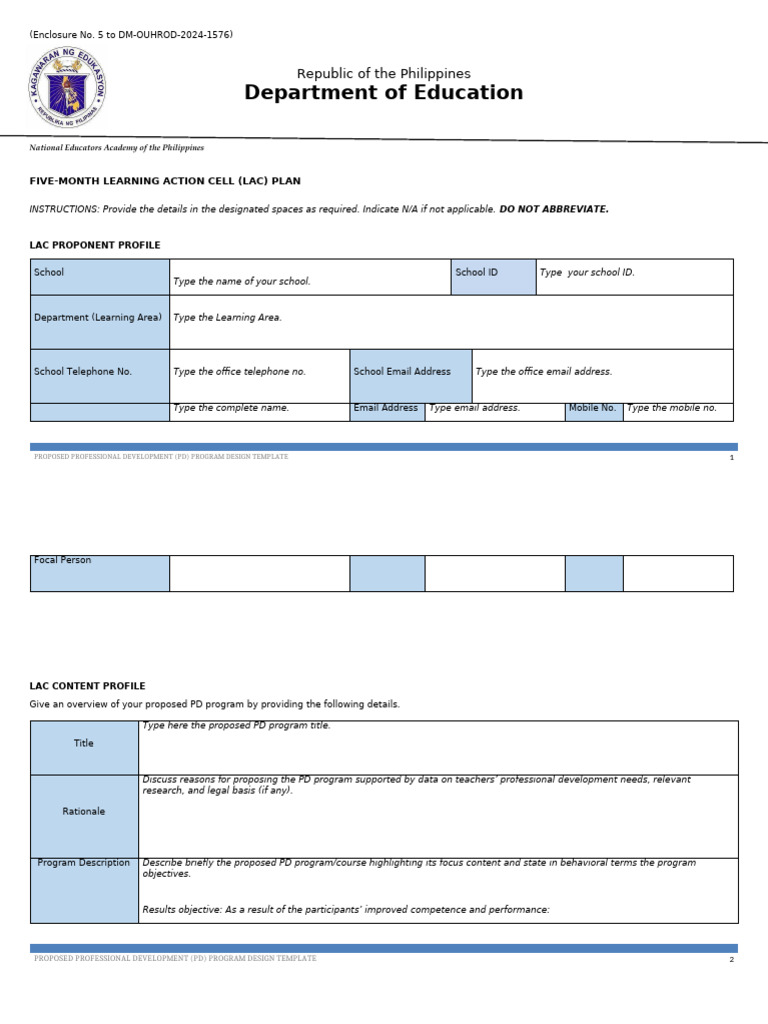 Enclosure No. 5 Five-Month LAC Plan | PDF | Learning | Expert