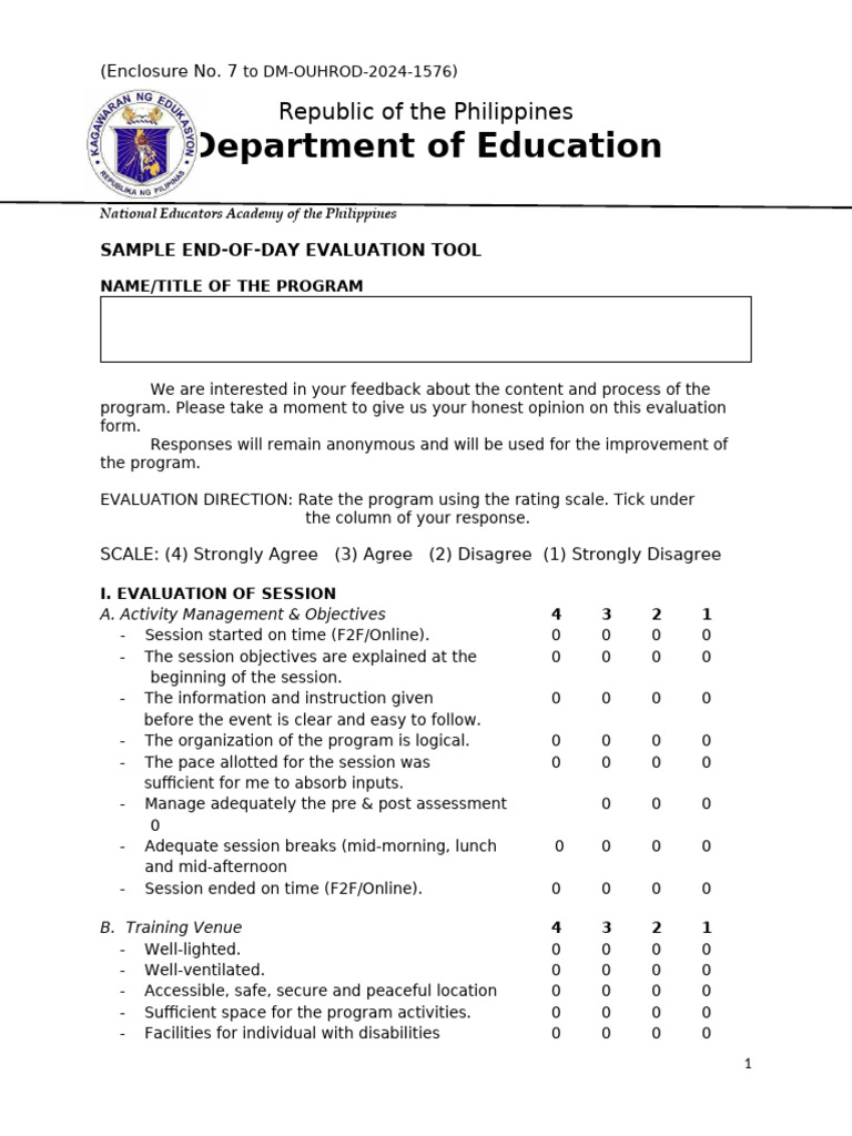 End-of-Day Program Evaluation Tool | PDF | Human Communication | Communication