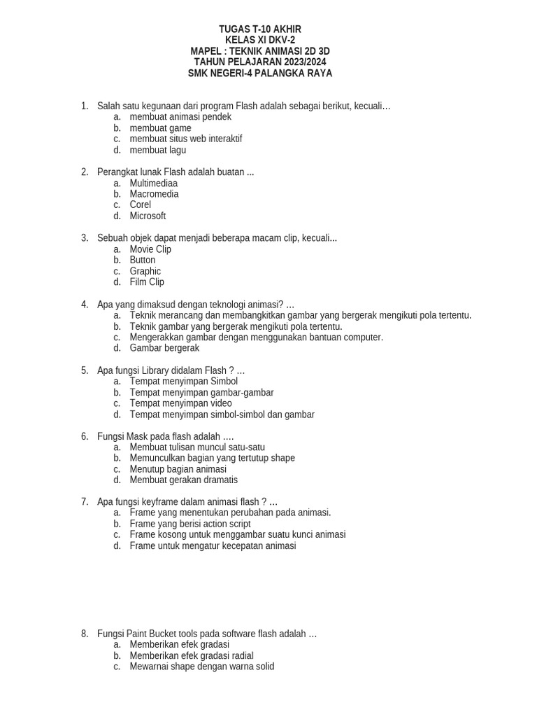 TUGAS-10 MAPEL TEKNIK ANIMASI 2D 3D KELAS XI DKV-2 | PDF