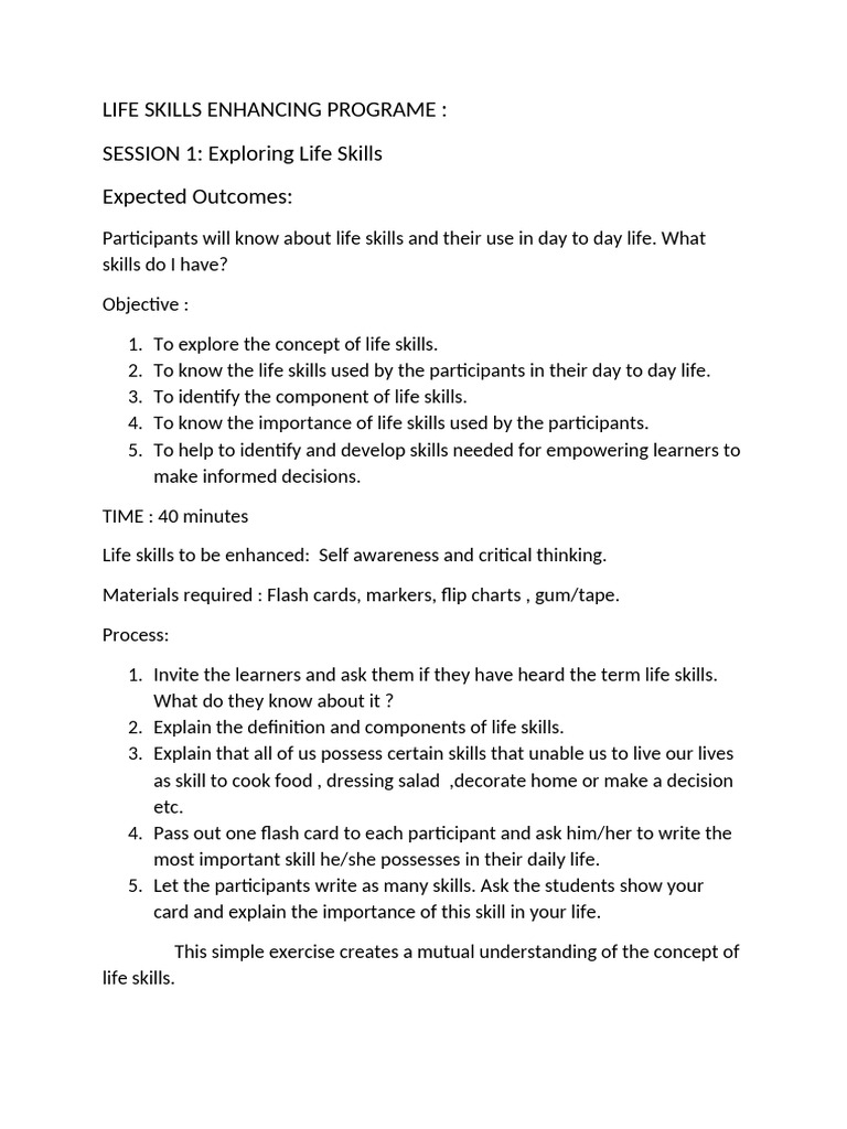 Life Skills Enhancement Program Overview | PDF | Learning | Thought