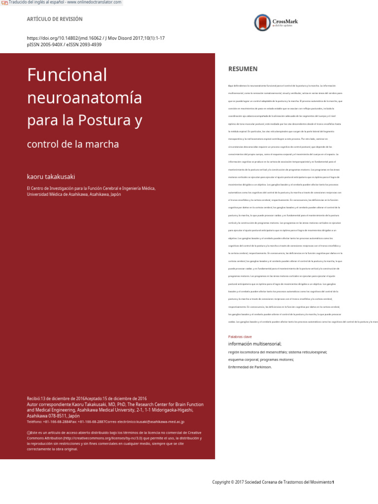 Takakusaki - 2017 - Functional Neuroanatomy For Posture and Gait Control (2) (1) .En - Es | PDF ...