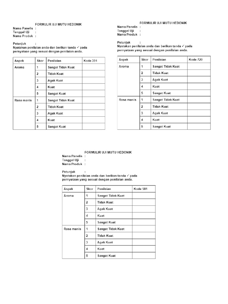 Instrumen Uji Mutu Hedonik | PDF