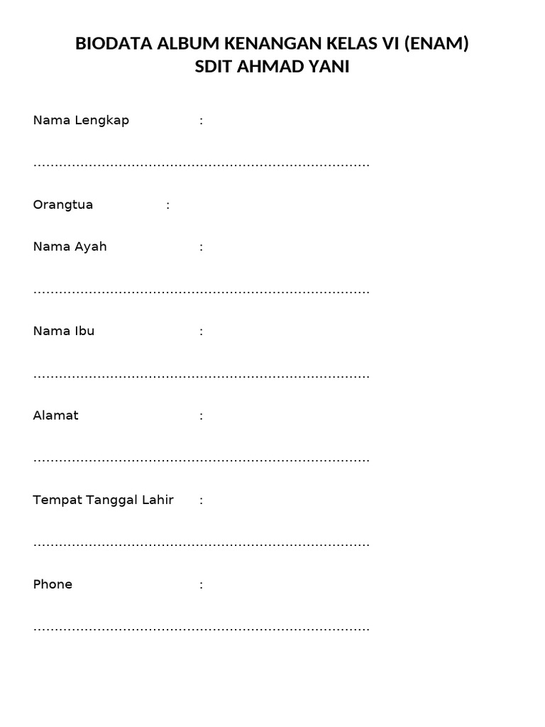 Biodata Album Kenangan KELAS XII IPA 1 | PDF