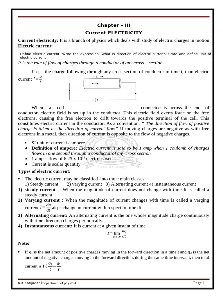 Unit III | PDF | Electrical Resistivity And Conductivity | Electric Current