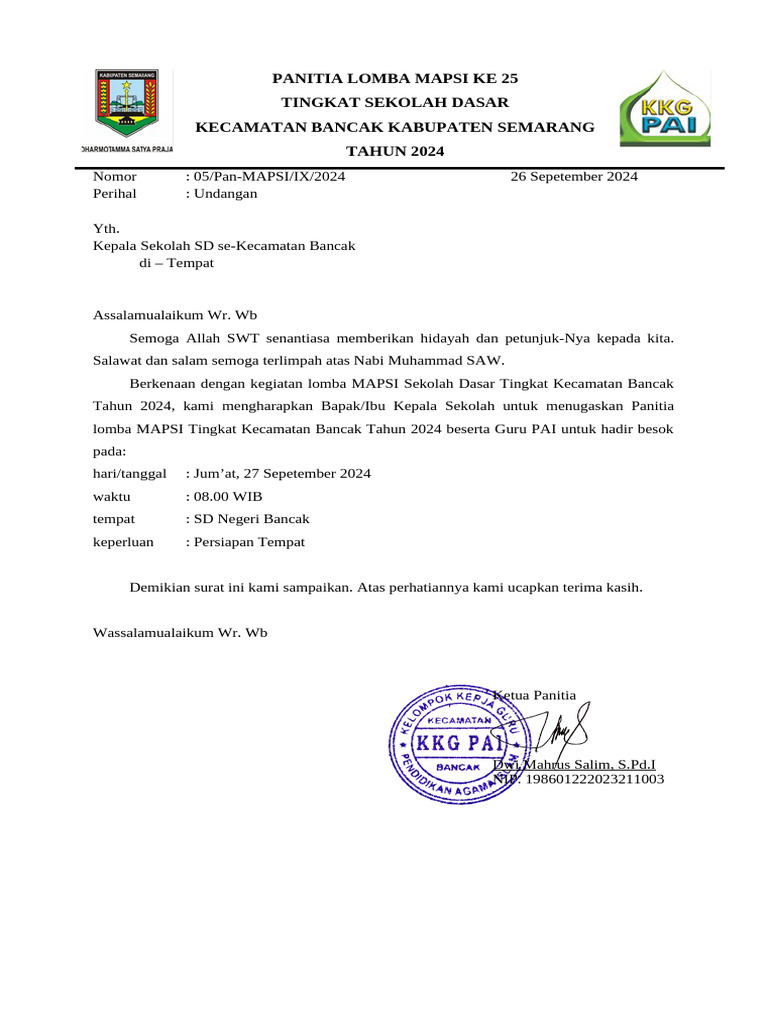 Undangan Tarup Panitia Mapsi 2024 | PDF