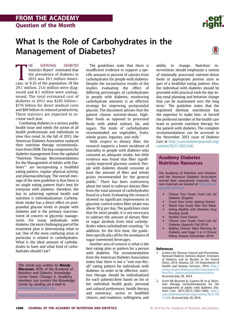 What Is The Role of Carbohydrates in The Managemen | PDF | Dietary ...