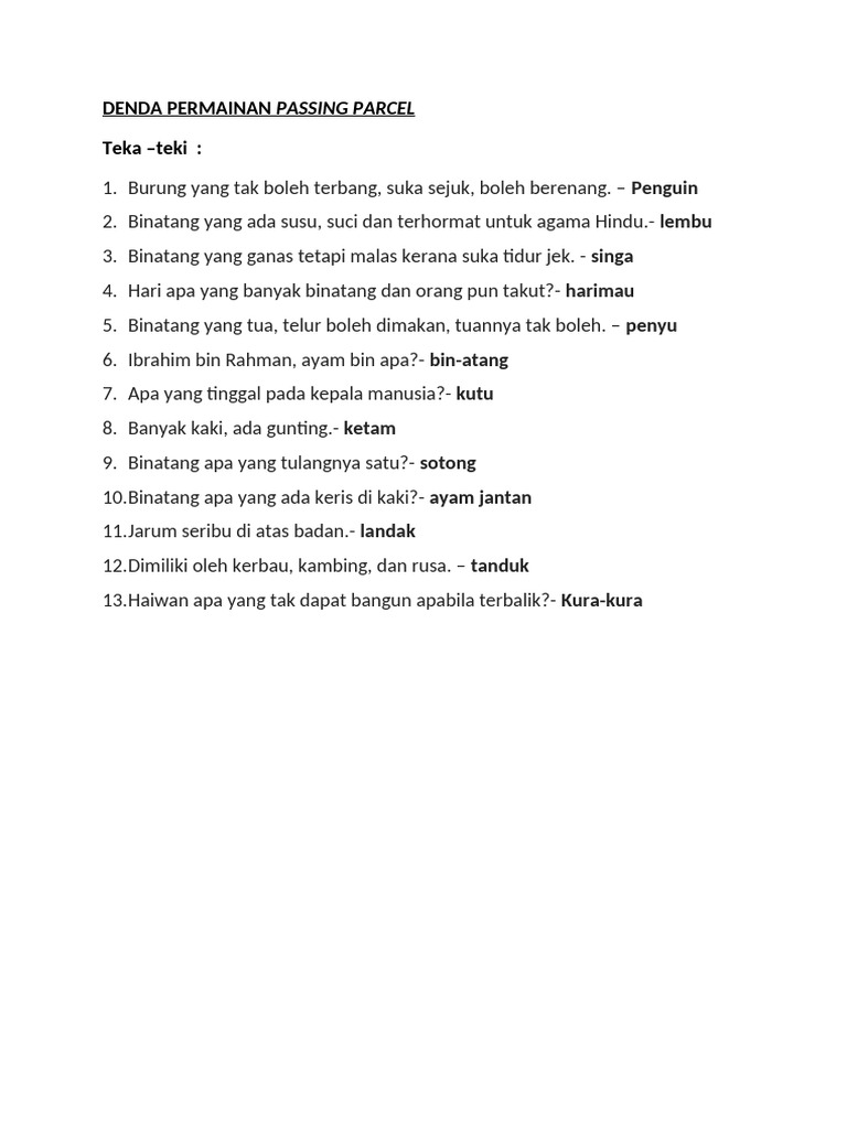 Denda Permainan Passing Parcel | PDF