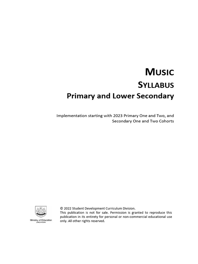 2023 Music Syllabus Primary Lower Secondary | PDF | Tempo | Singing 2023 Music Syllabus Primary Lower Secondary | PDF | Tempo | Singing