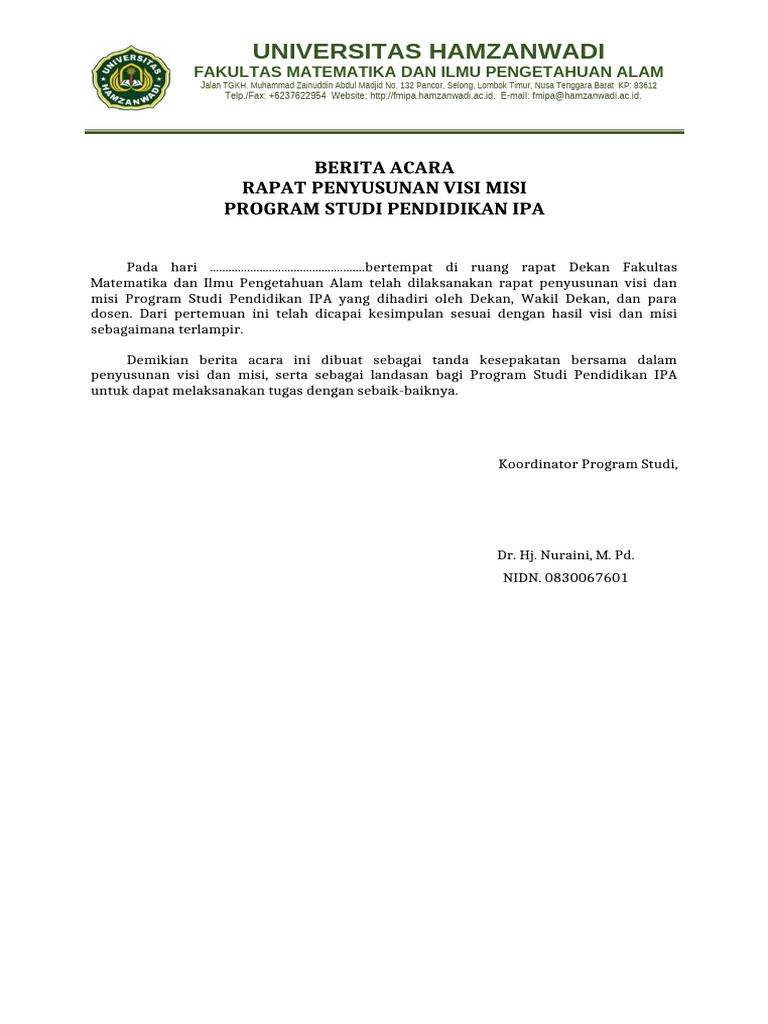 Berita Acara Penyusunan Visi Misi Prodi | PDF
