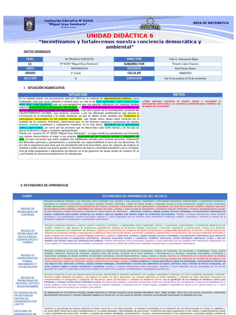 Unidad6 Mat 3roa 2024 Mgs | PDF | Ecuaciones | Histograma