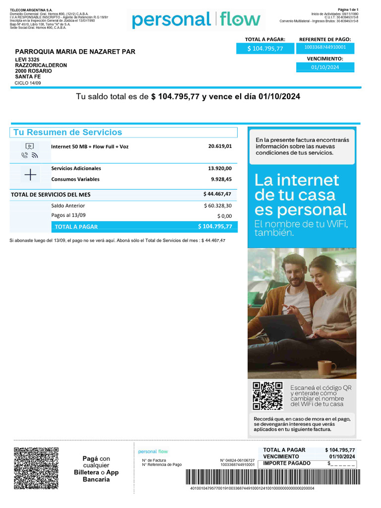 Factura Telecom Argentina 09/2024 | PDF | Buenos Aires | Argentina