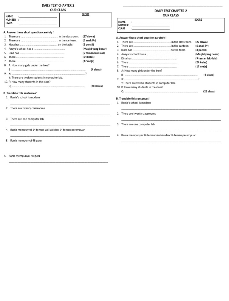 4 Grade - Daily Test Chapter 2 | PDF | Teaching Methods & Materials