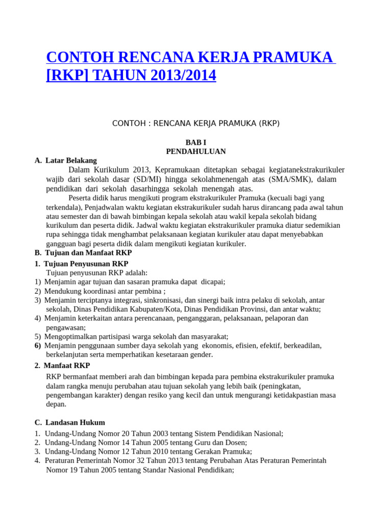 Contoh Rencana Kerja Pramuka | PDF