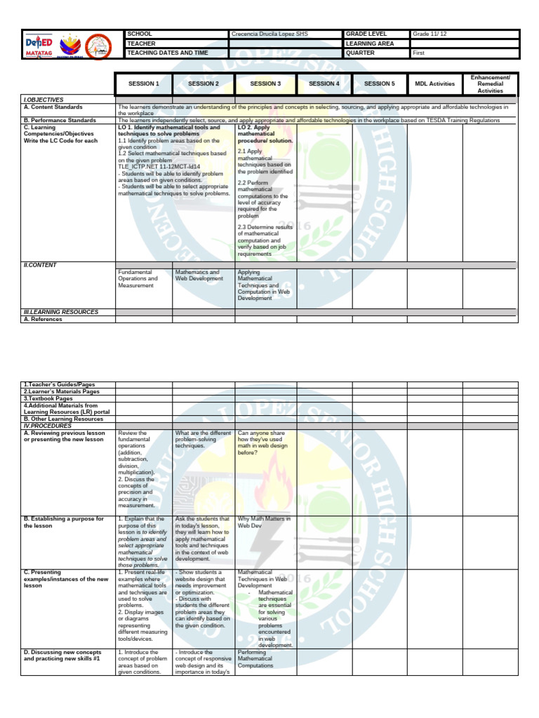 NetTech DLL Q1 W4 | PDF | Mathematics | Learning