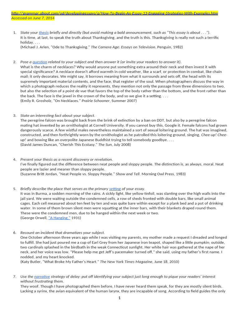 How To Begin An Essay - 13 Engaging Strategies With Examples | PDF
