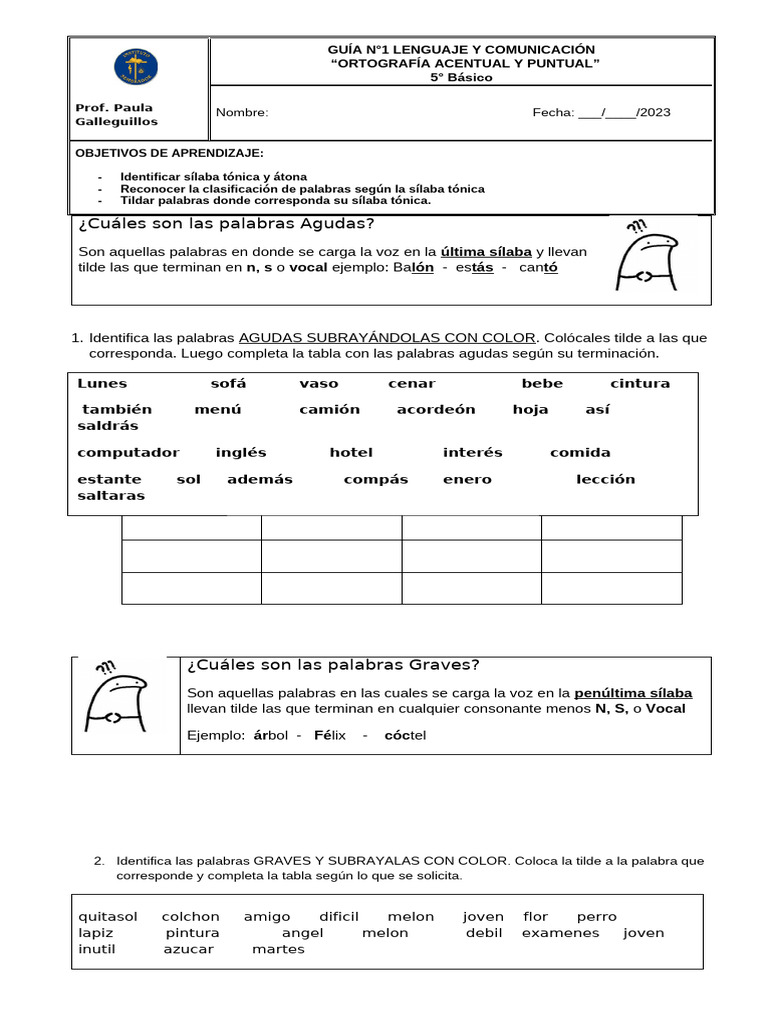 Ortografía Acentual y Puntual 5° Básico | PDF | Lingüística | Fonética