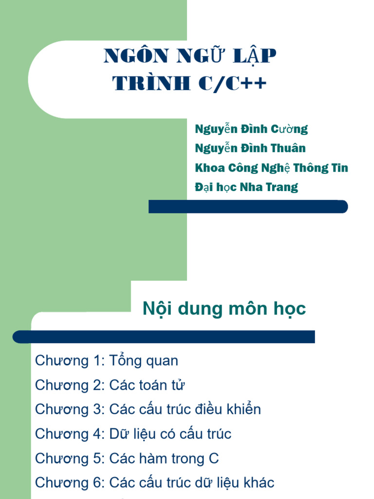Ngôn NG L P Trình C/C++: Nguy NG Nguy Khoa Công NGH Thông Tin Ih C Nha Trang | PDF
