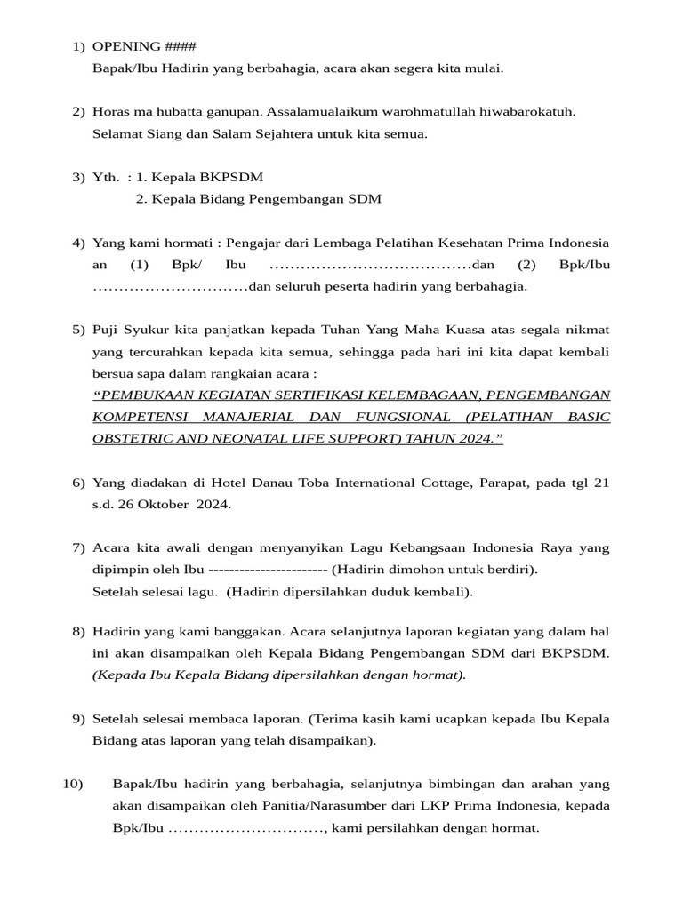 MC Protokol Pelatihan Bonels | PDF