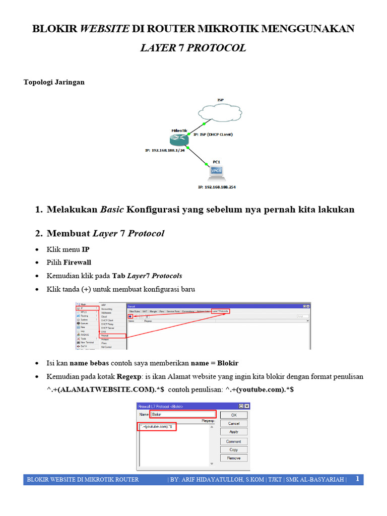 Modul Praktikum TJKT Konfigurasi Firewall Router Mikrotik Blokir Website | PDF