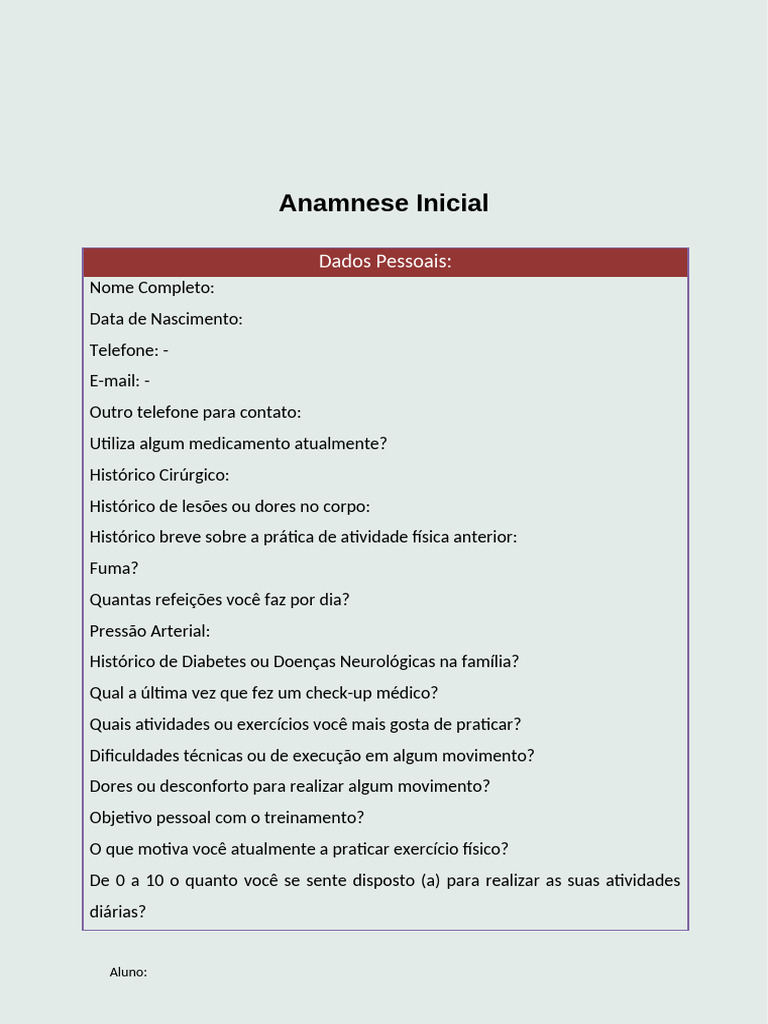 Anamnese Inicial Corrida | PDF | Autoajuda | Bem-estar