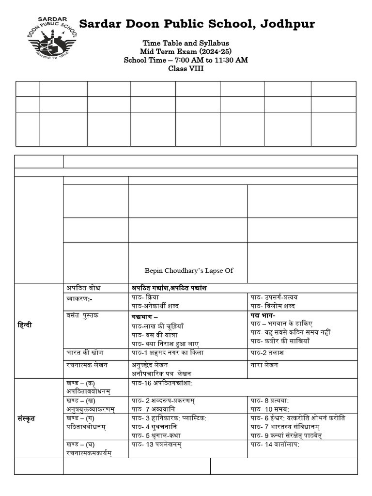 Class 8 Syllabus-Timetable | PDF | Artificial Intelligence ...