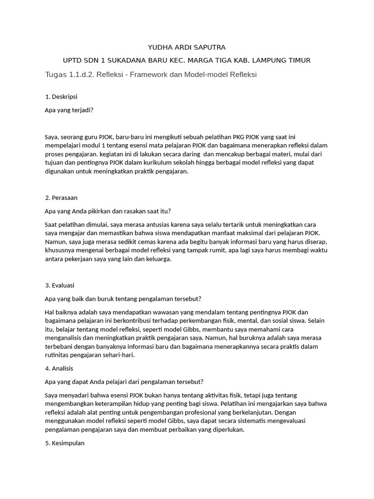 Refleksi Pelatihan PJOK dan Model Gibbs | PDF | Karier & Perkembangan ...