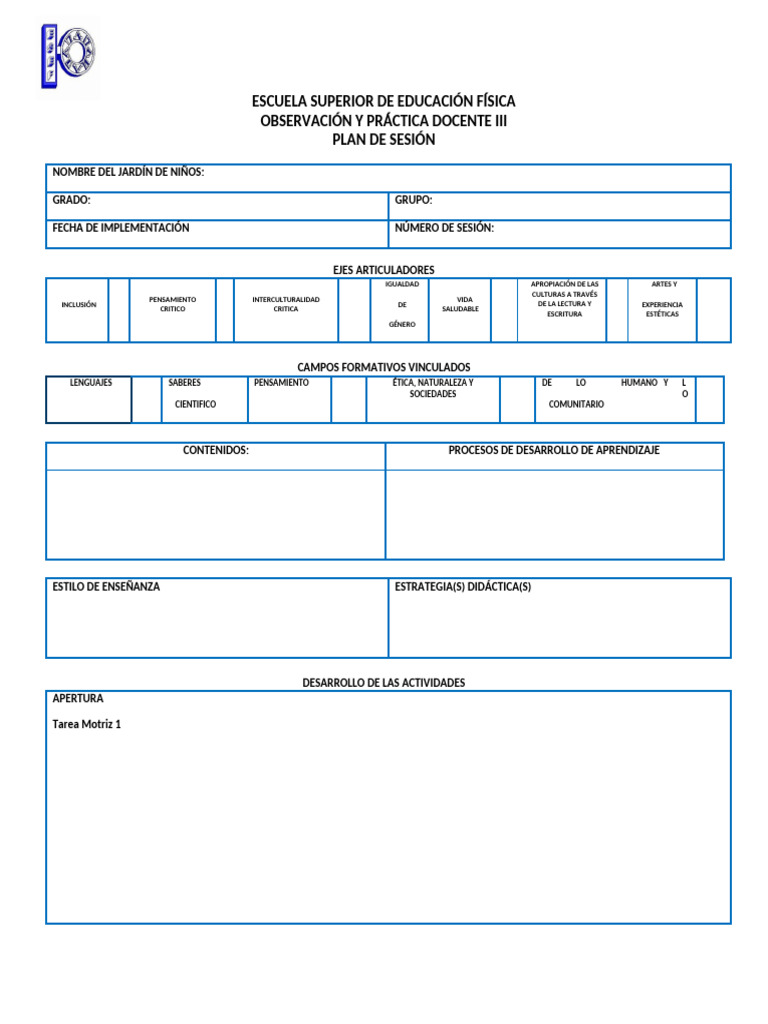 Formato plan de sesión OPD III | PDF