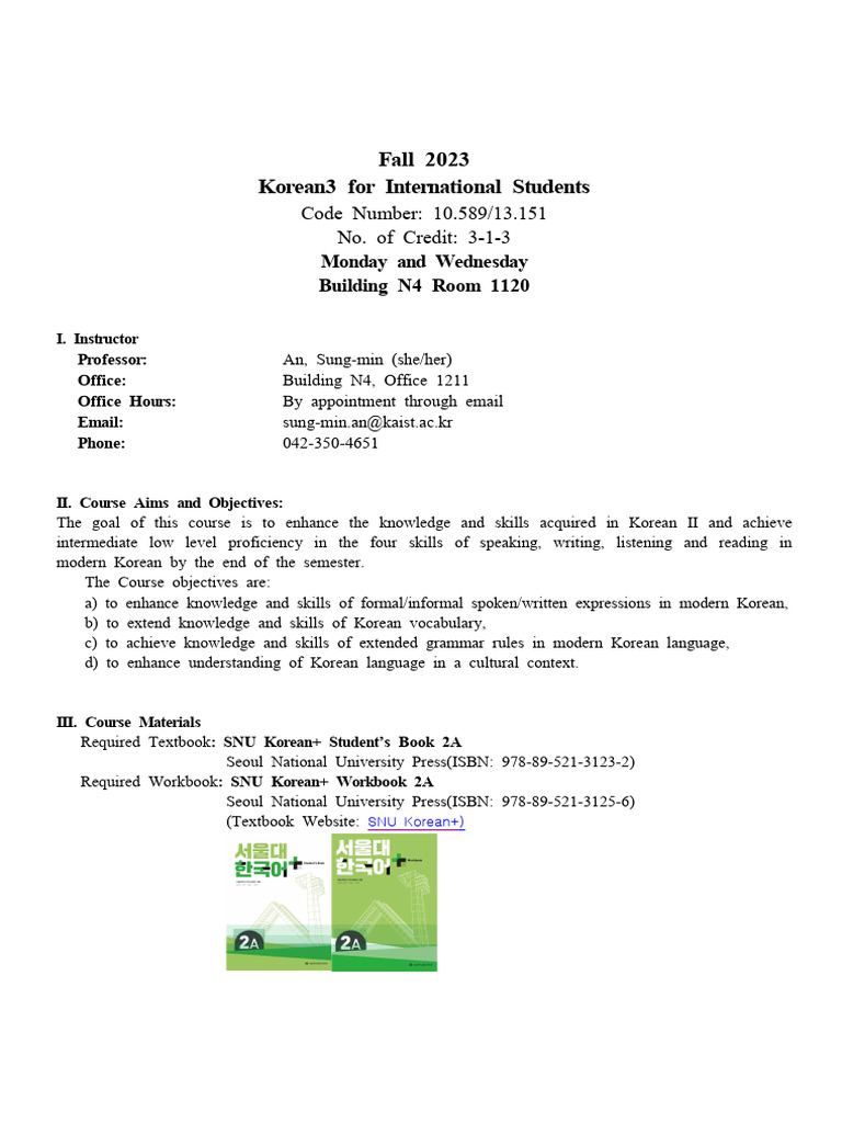 Korean III (Fall-2023) | PDF | Korean Language | Learning