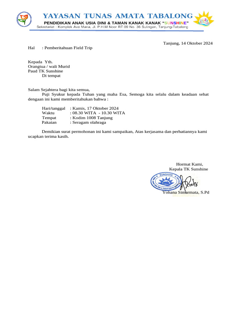 Pemberitahuan Field Trip | PDF | Gaya Hidup