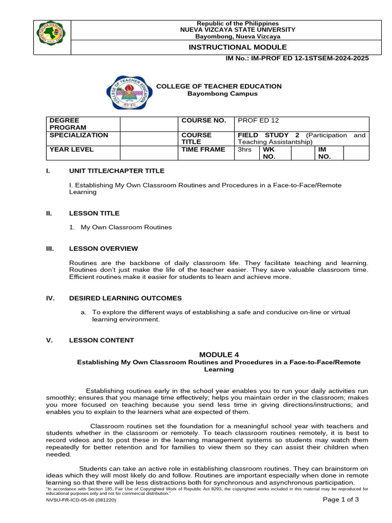 FS 2 - Module 4 | PDF | Classroom | Learning