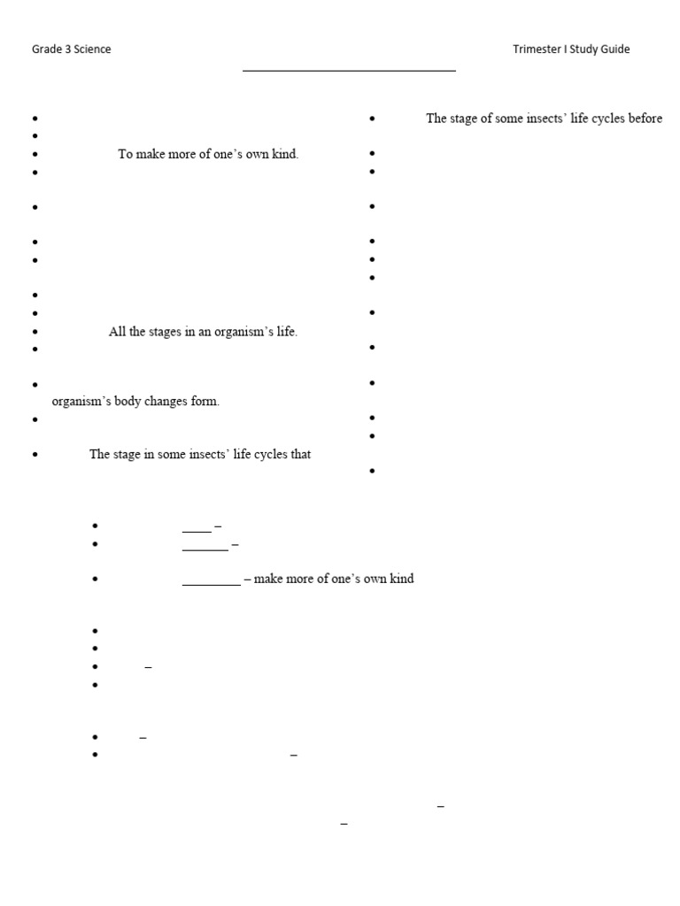 Grade 3 Science Study Guide: Life Cycles | PDF | Flowers | Foods