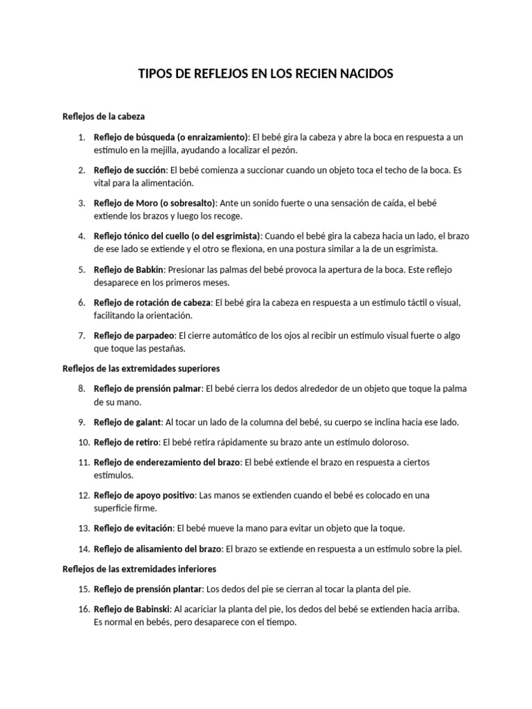 Tipos de Reflejos en Los Recien Nacidos | PDF | Reflejos