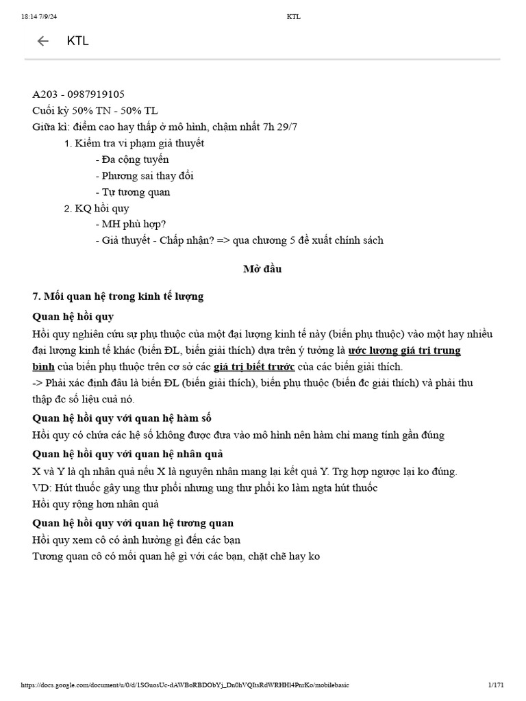 Ktl Note Chi Tiết | PDF