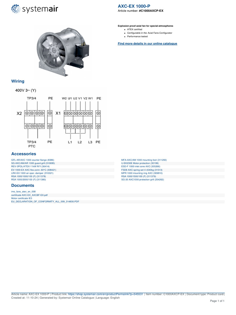 Systemair AXC-EX 1000-P | PDF