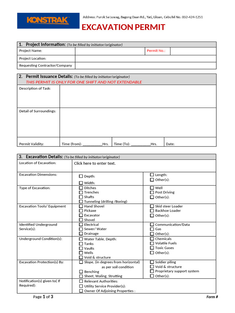 Excavation Permit Form Guide | PDF | Loader (Equipment) | Deep Foundation