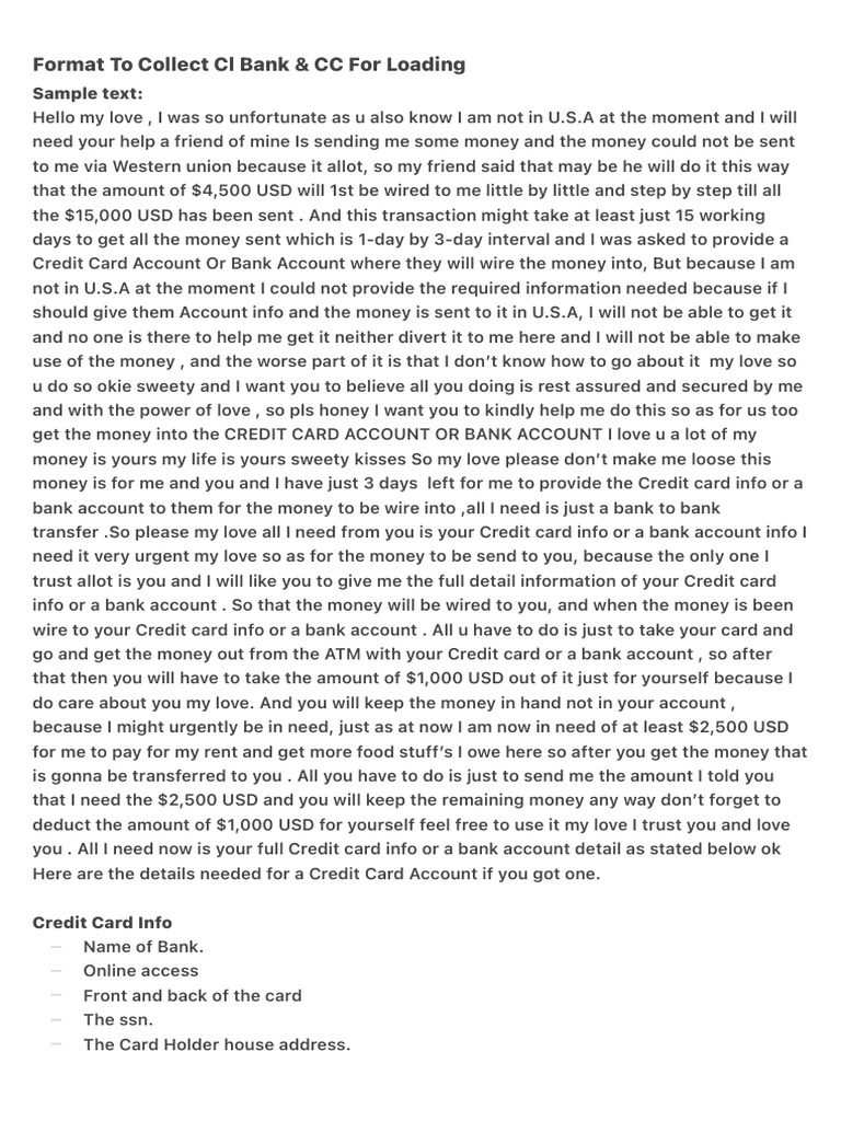 Format To Collect CL Bank & CC For Loading | PDF | Banks | Credit Card