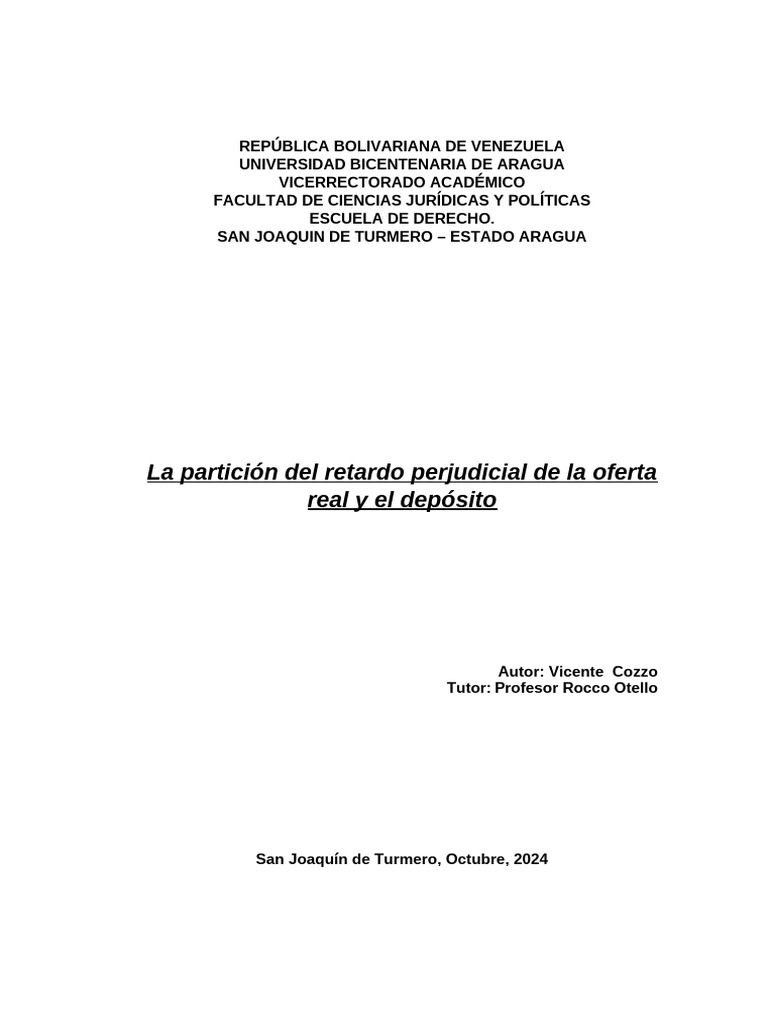 Retardo Perjudicial y Oferta Real en Derecho | PDF | Pagos | Demanda ...