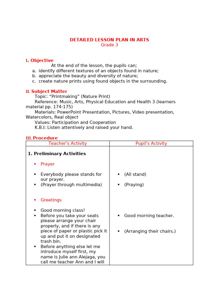 Lesson Plan Arts Pdf Printmaking Teachers