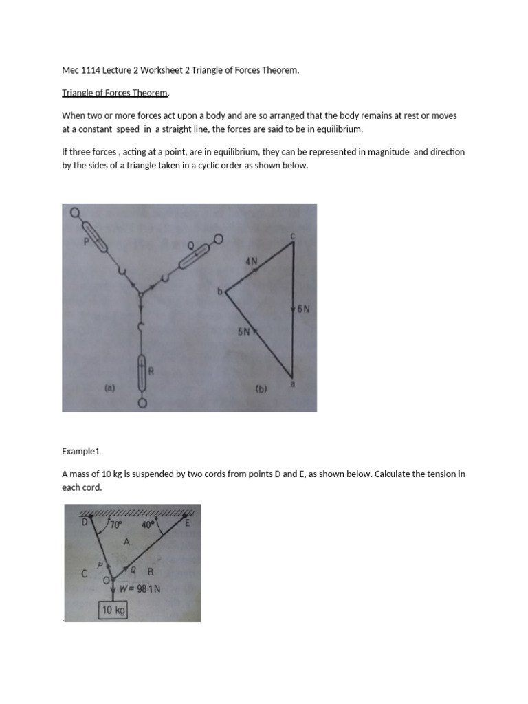 Worksheet 2 Mec 1114 | PDF | Force | Tension (Physics)